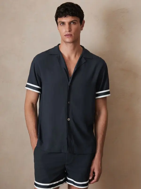REISS Valbonne | Ché Stripe-cuff Shirt - Navy