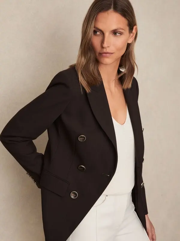 REISS Lia Petite Wool-blend Double-breasted Blazer - Chocolate Brown