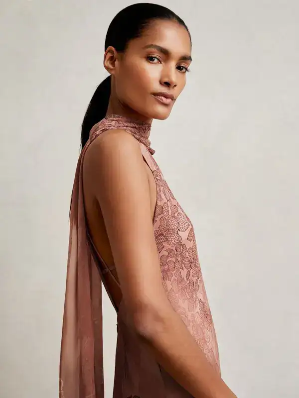 Reiss Lacey Chiffon Floral Cape Maxi Dress