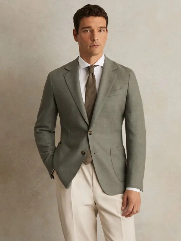 REISS Midnight Wool-blend Single-breasted Blazer Slim-fit - Sage Green