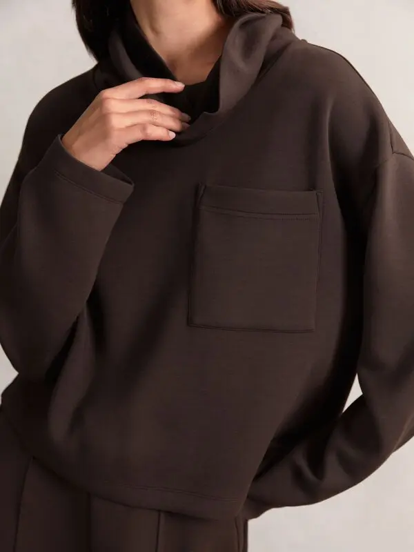 REISS Iris Interlock Jersey Funnel-neck Sweatshirt - Dark Chocolate Brown