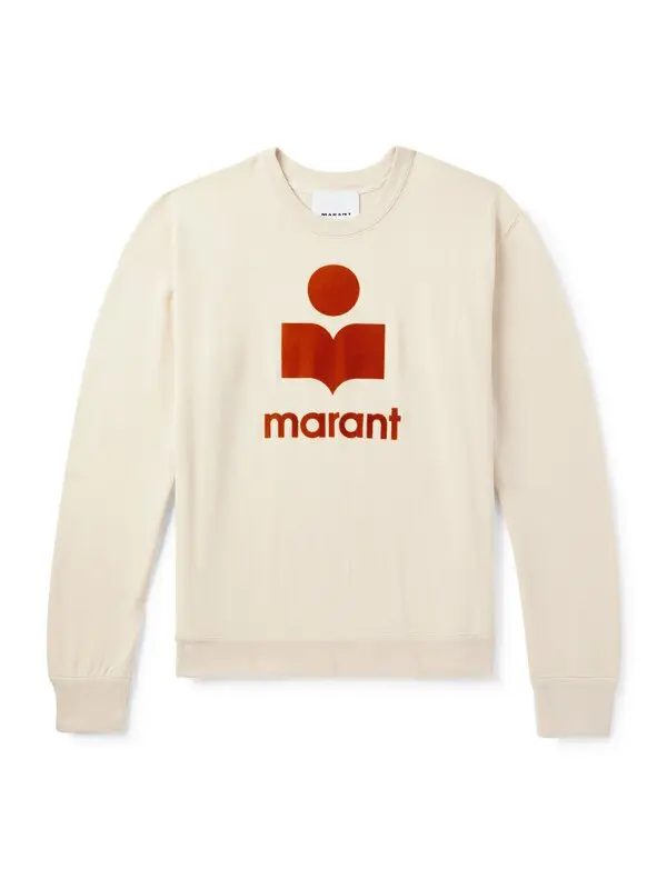 MARANT Mikoy Logo-flocked Cotton-blend Jersey Sweater - Neutrals
