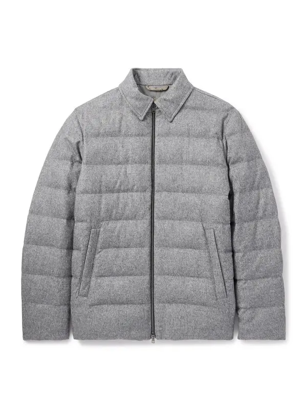 Herno Leather-trimmed Quilted Silk And Cashmere-blend Down Jacket