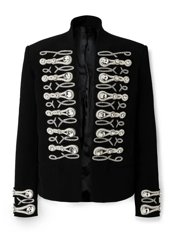 Balmain Slim-Fit Embellished Crepe Blazer Black Editorialist