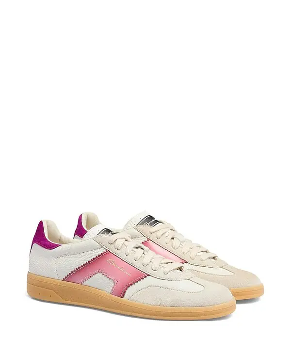 Santoni Leather And Suede Sneakers - White And Violet