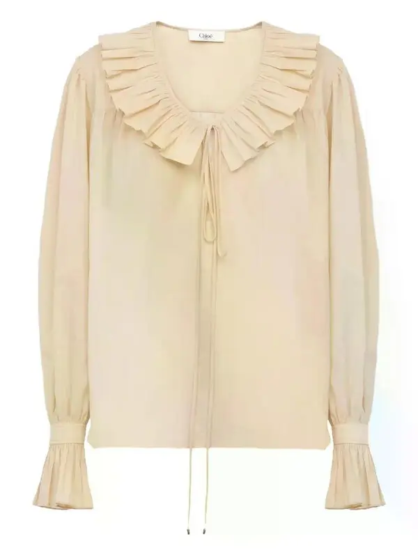 Chloé Cotton Blouse With Ruffled Cuffs - Neutrals