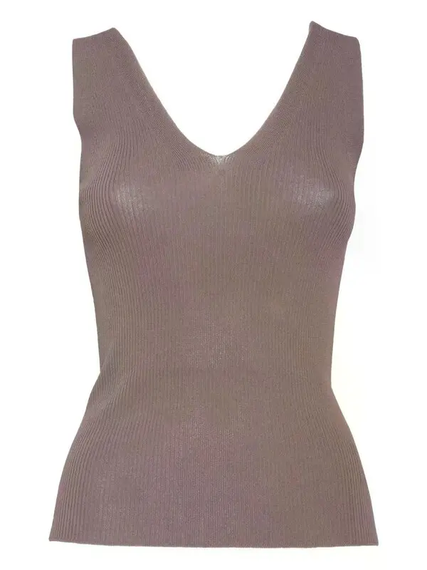 FILIPPO DE LAURENTIIS Ribbed V-neck Top - Brown