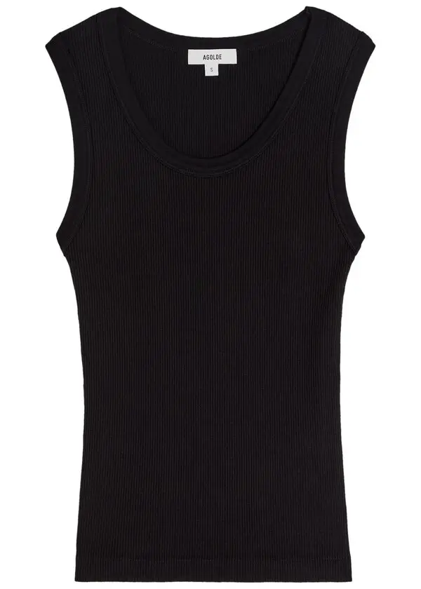 AGOLDE Poppy Ribbed Cotton-blend Tank - Black