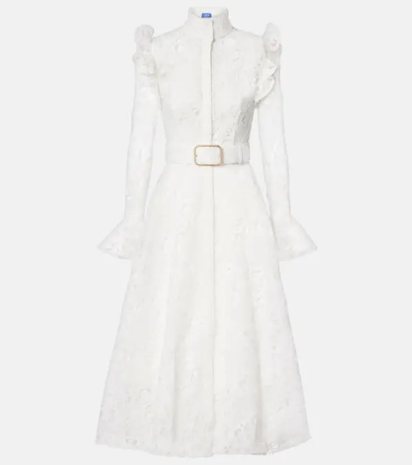 LEO LIN Aliyah Belted Lace Midi Dress - White