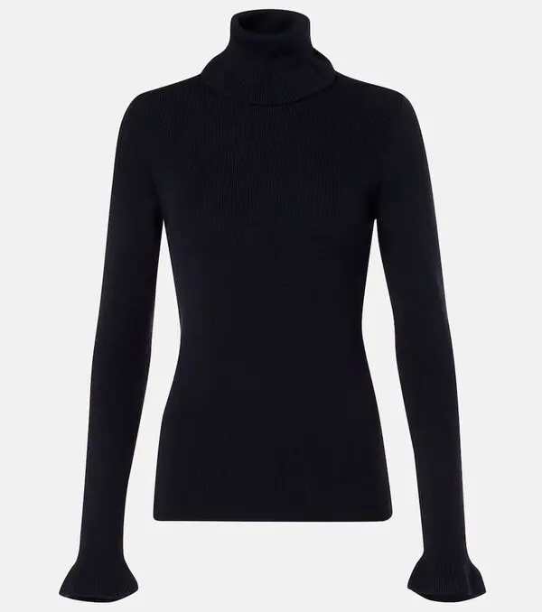 Chloé Ribbed-knit Cotton And Wool Turtleneck Sweater - Blue