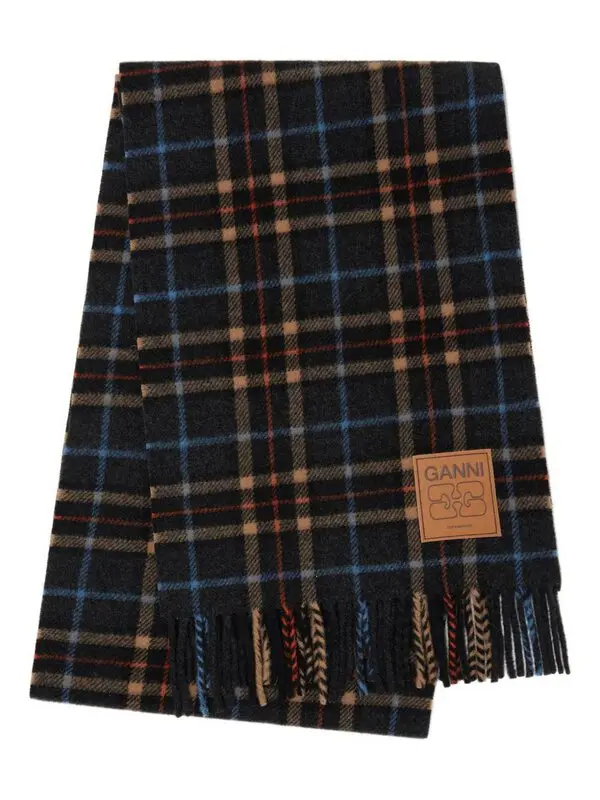 GANNI Checked Wool Scarf - Multicolour