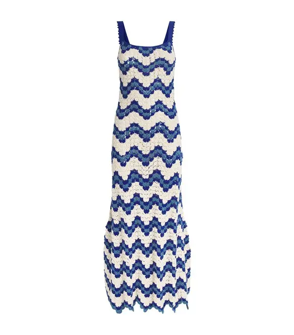 Escvdo Organic Cotton Crochet Marea Maxi Dress - Blue