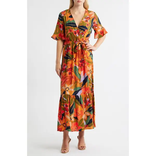 Halogen Floral Print Wrap Front Dress