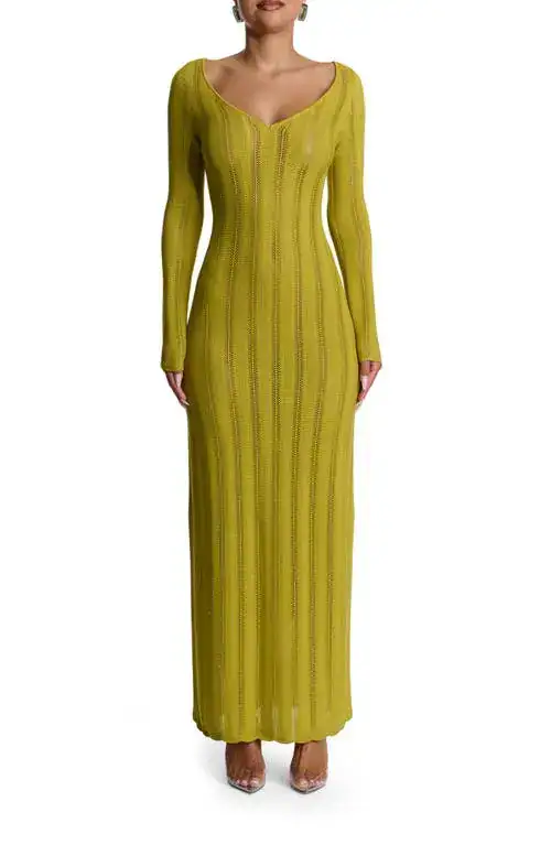 Naked Wardrobe Long Sleeve Knit Maxi Dress In Chartreuse - 60% Off |  Editorialist