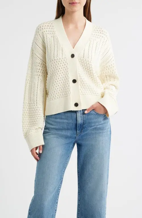 Rails Geneva Cotton Cardigan - Ivory Patchwork Pointelle