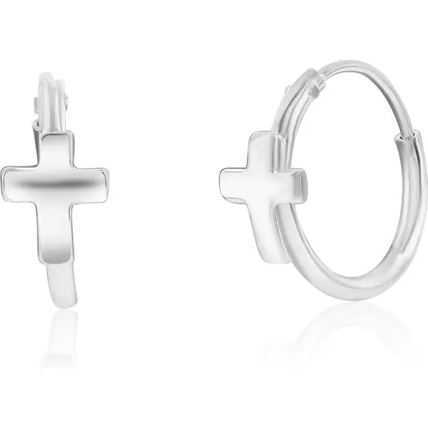 DONATELLO GIAN Sterling Mini Cross Huggie Earrings - Silver
