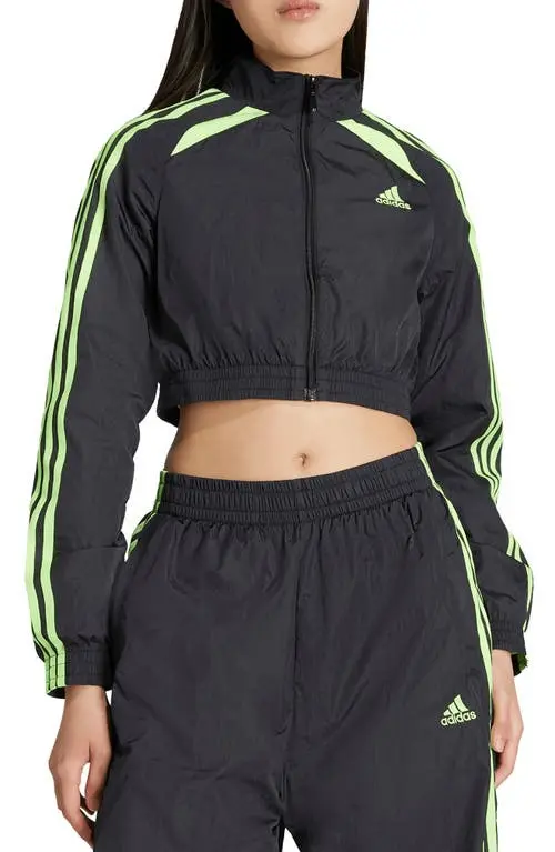 Adidas Teamgeist Recycled Polyamide Crop Track Jacket - Black/signal Green