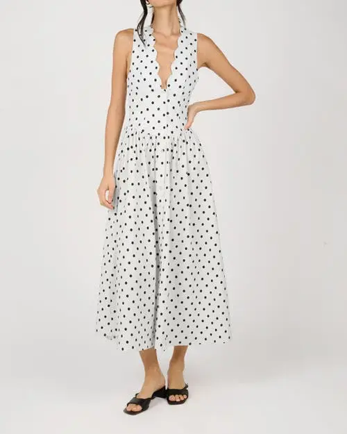 WeWoreWhat Button-front Scallop Maxi Dress - White/black Multi