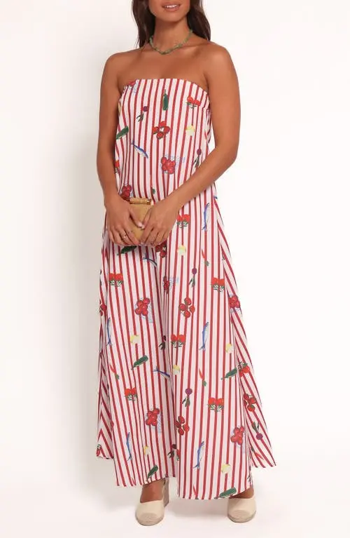 PETAL & PUP Picnic Print Strapless Maxi Dress - Red Picnic Stripe