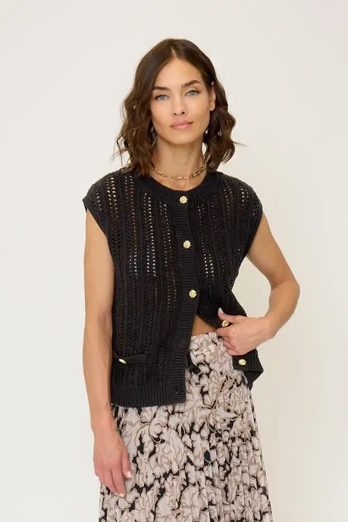 Central Park West Rose Sleeveless Open Stitch Cardigan