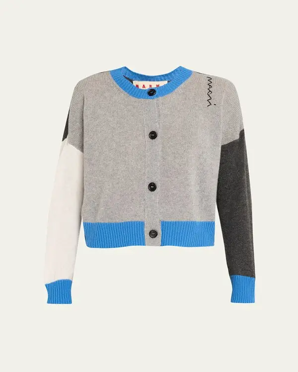 Marni Colorblock Cashmere Crewneck Cardigan - Greyblue