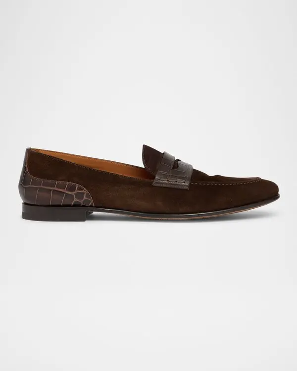 Dolce & Gabbana Suede And Alligator Penny Loafers - Bwn