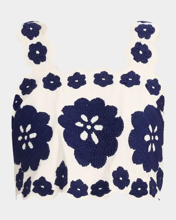 Sea Catrine Embroidered Crop Top - Bluwht