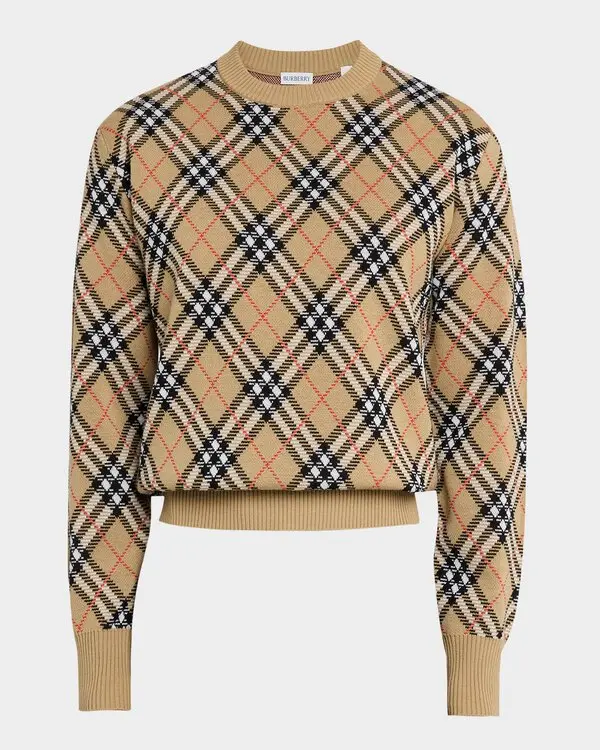 Burberry Vintage Check Knit Crewneck Sweater - Sand Ip Check
