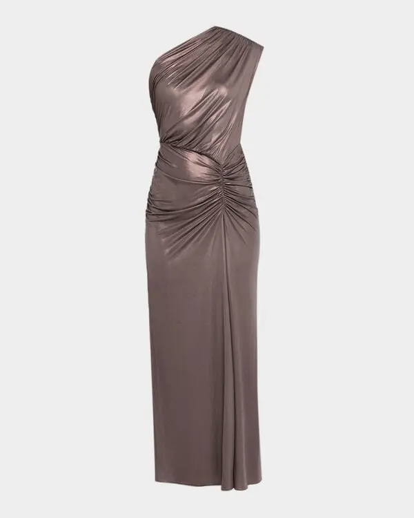 Lapointe Coated Jersey One-shoulder Gown - Mocha