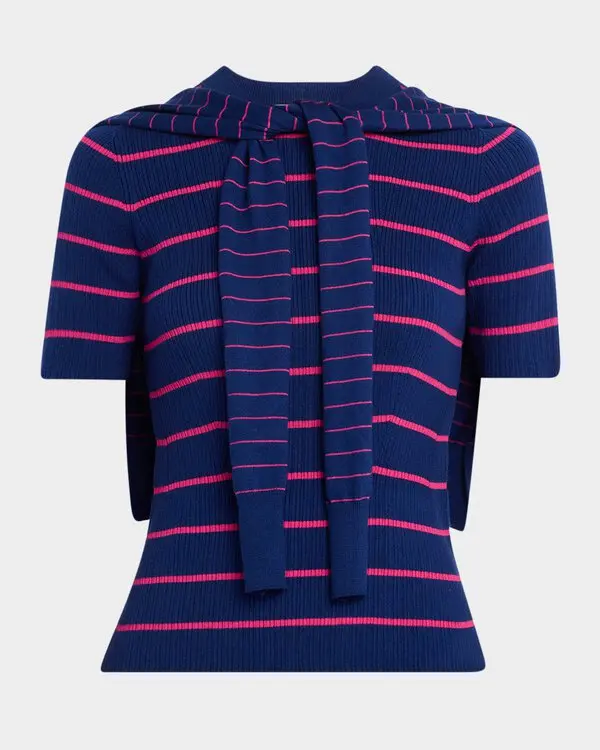 Derek Lam 10 Crosby Striped Cotton-cashmere Top With Tie - Navyraspberry