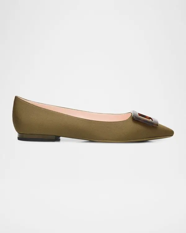 ROGER VIVIER Gommettine Grosgrain Turtle Flats - Militare Chiaro