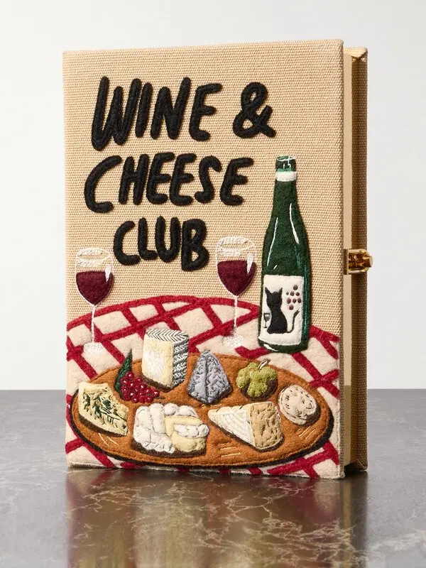 OLYMPIA LE-TAN Wine And Cheese Club Embroidered Canvas Clutch