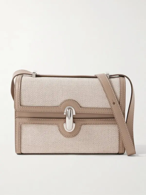 Savette Symmetry 19 Leather-trimmed Herringbone Linen Shoulder Bag - Neutrals