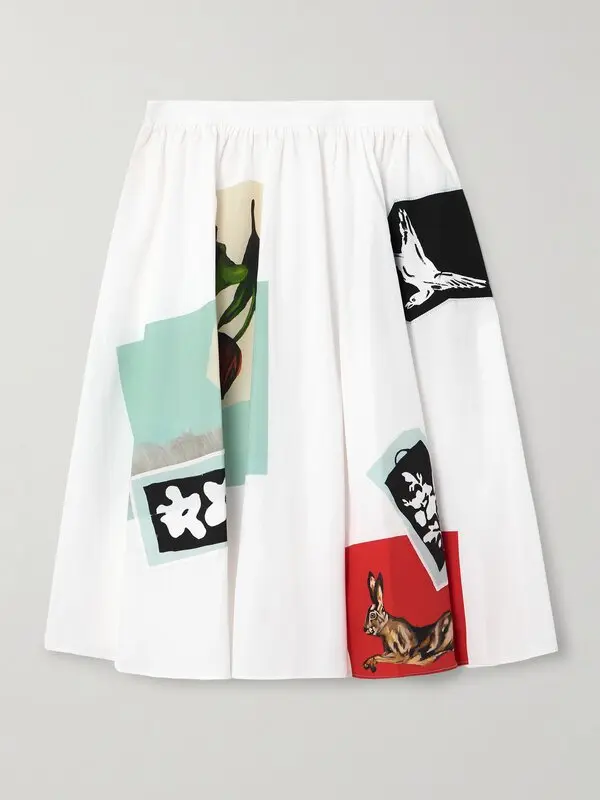 Marni Printed Pleated Cotton-poplin Midi Skirt