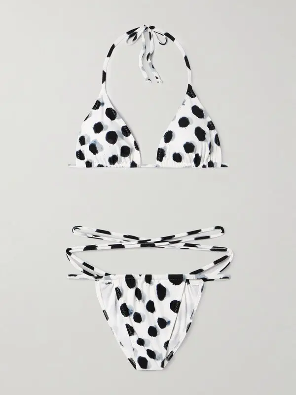Norma Kamali Polka-dot Triangle Halterneck Bikini