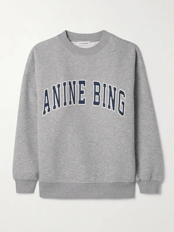 ANINE BING Spencer Printed Cotton-blend Jersey Sweatshirt - Gray