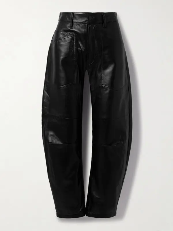 NILI LOTAN Shon Leather Barrel-leg Trousers - Black