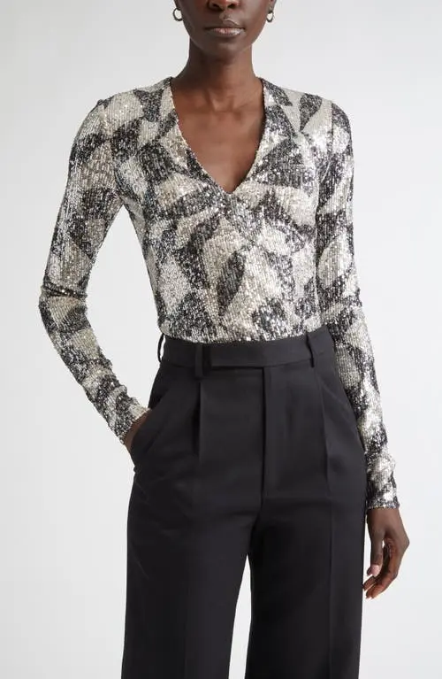 St. John Cubist Geometric Sequin Top
