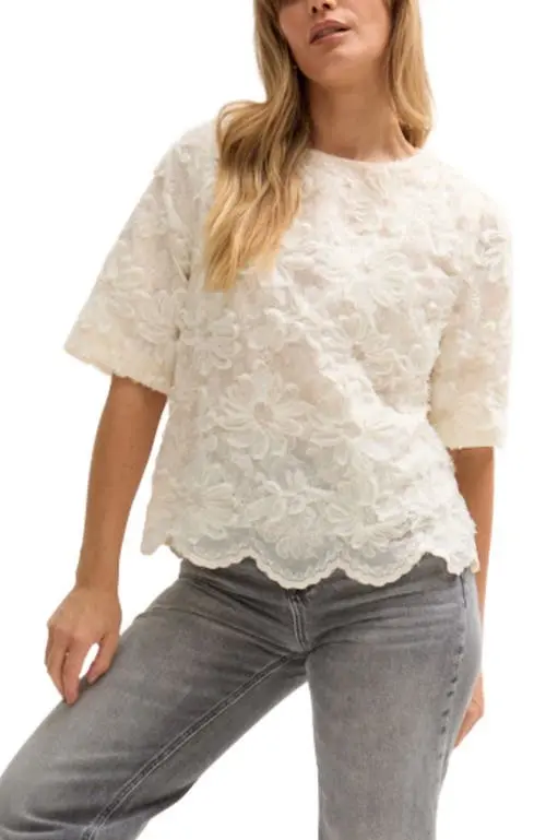 LILY AND LIONEL Lotus Ribbon Work Scallop Hem Top