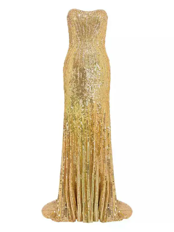 embellished gold maxi dress Natalia Fedner LIGHT GOLD SPARKLY KNIT MAXI DRESS