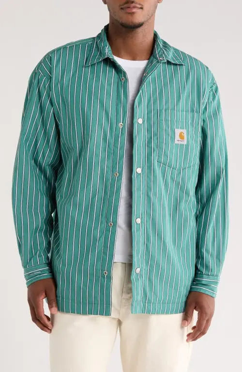 Carhartt Work In Progress Grimsby Striped Shirt Jacket - Grimsby Stripe, Saguaro