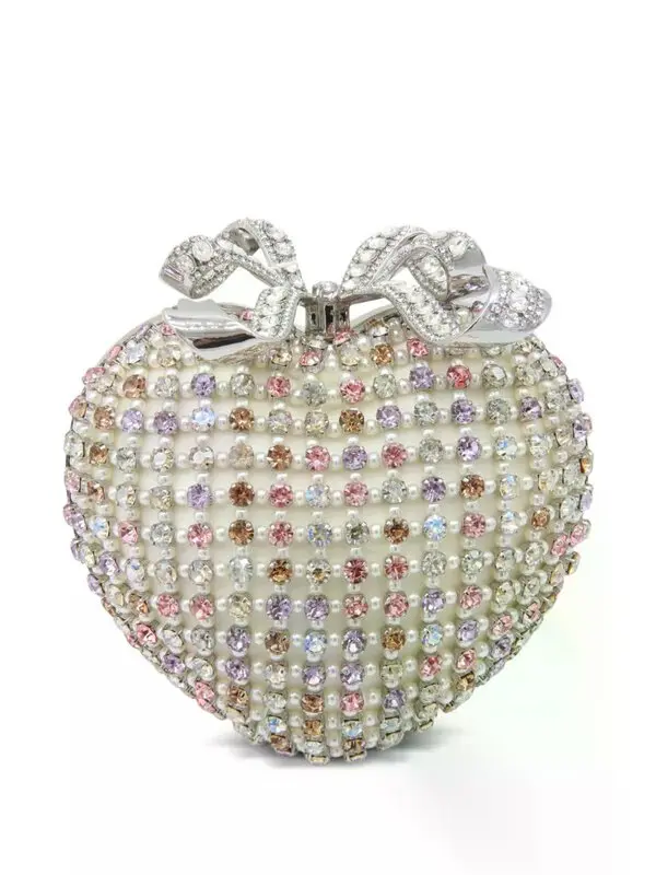 SELF-PORTRAIT Crystal-embellished Heart Clutch - Silver