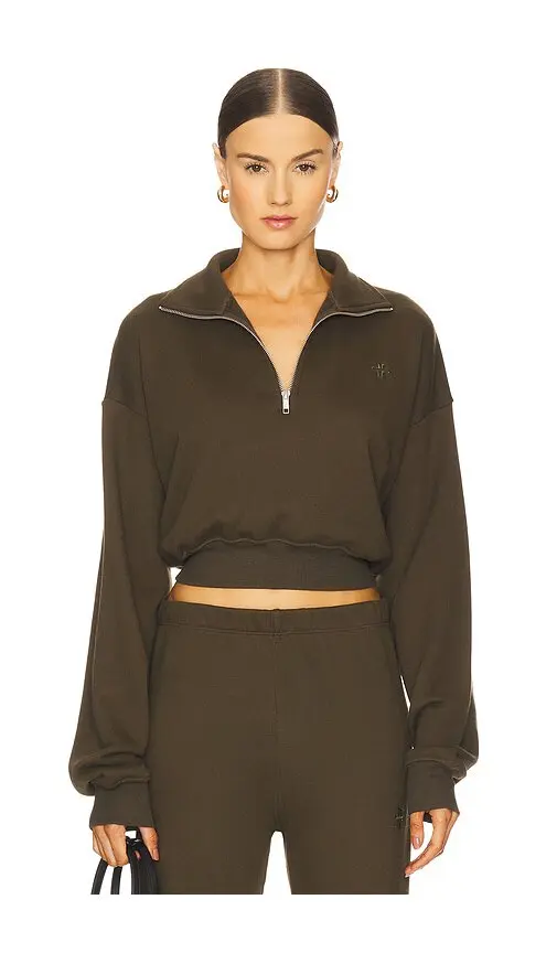 Eterne Cropped Half Zip Sweatshirt - Moss
