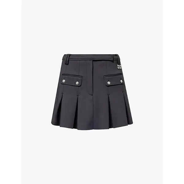 GANNI Pleated Mini Skirt With Faux-crystal Buttons