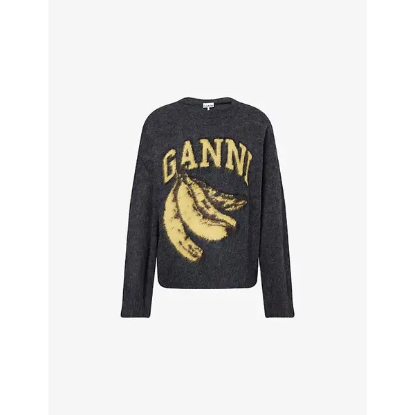 GANNI Graphic-print Alpaca-wool Blend Jumper - Phantom