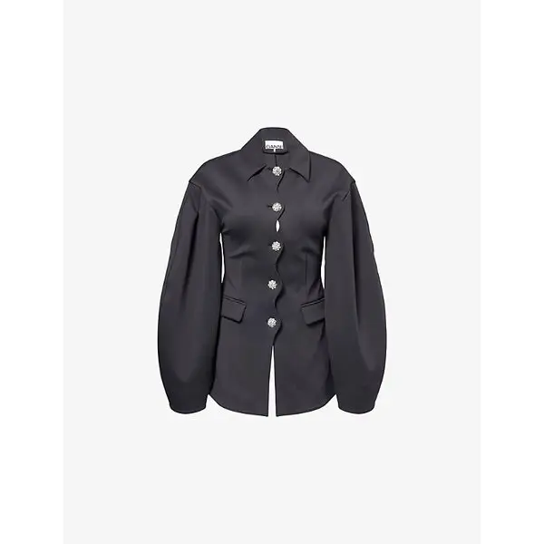GANNI Scuba Blazer With Faux-crystal Buttons And Puff Sleeves