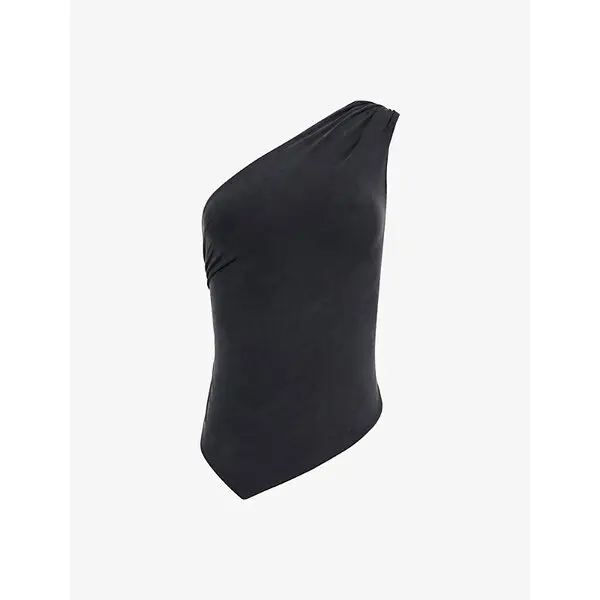 PEACHY DEN One-shoulder Stretch-jersey Top - Graphite