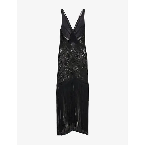 Attico Fringed Embroidered Woven Midi Dress