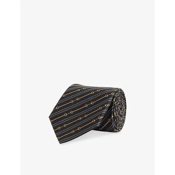 Gucci Horsebit Jacquard Silk Tie - Black/medium Grey