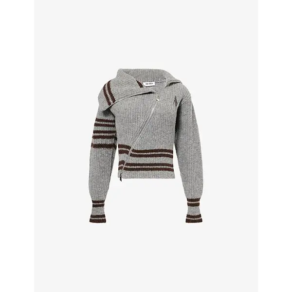 Attico Asymmetric High-neck Knitted Cardigan